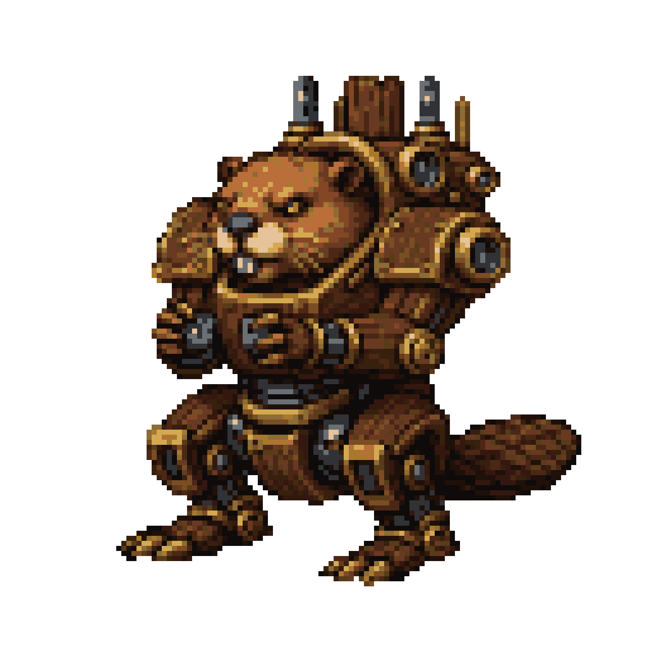 Steampunk Beaver Mech: Determined Pilot Ready for Action