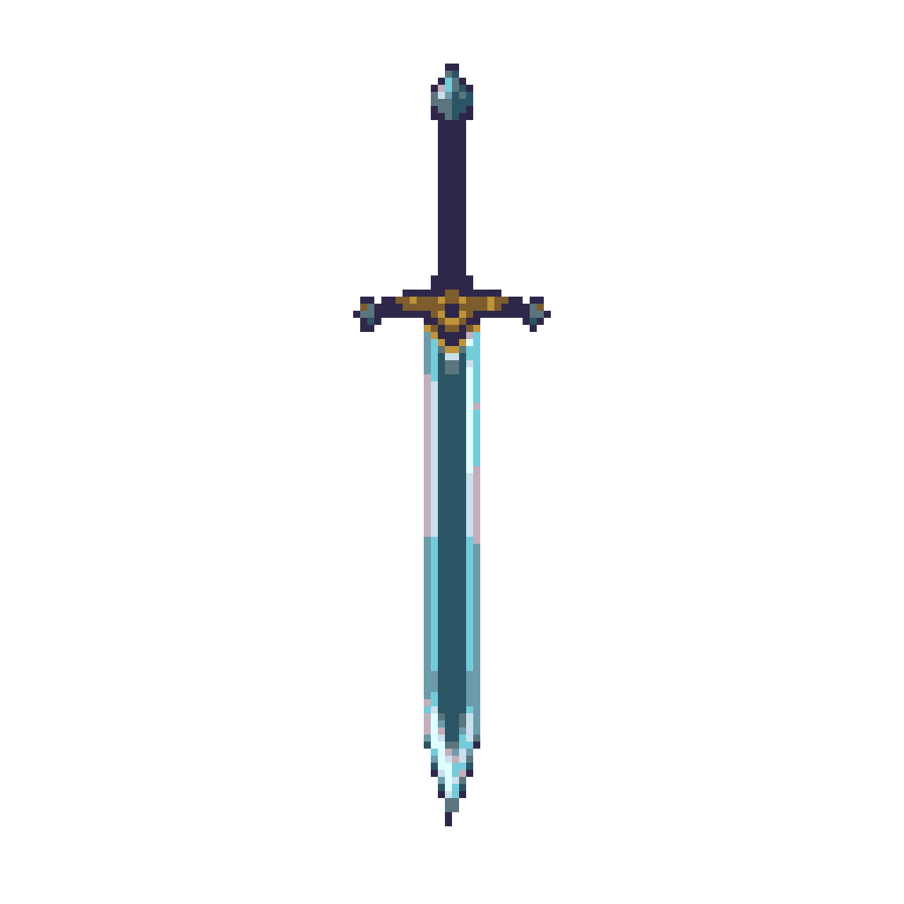 Legendary Sword: Cyan Blade, Gold Hilt, Black Void