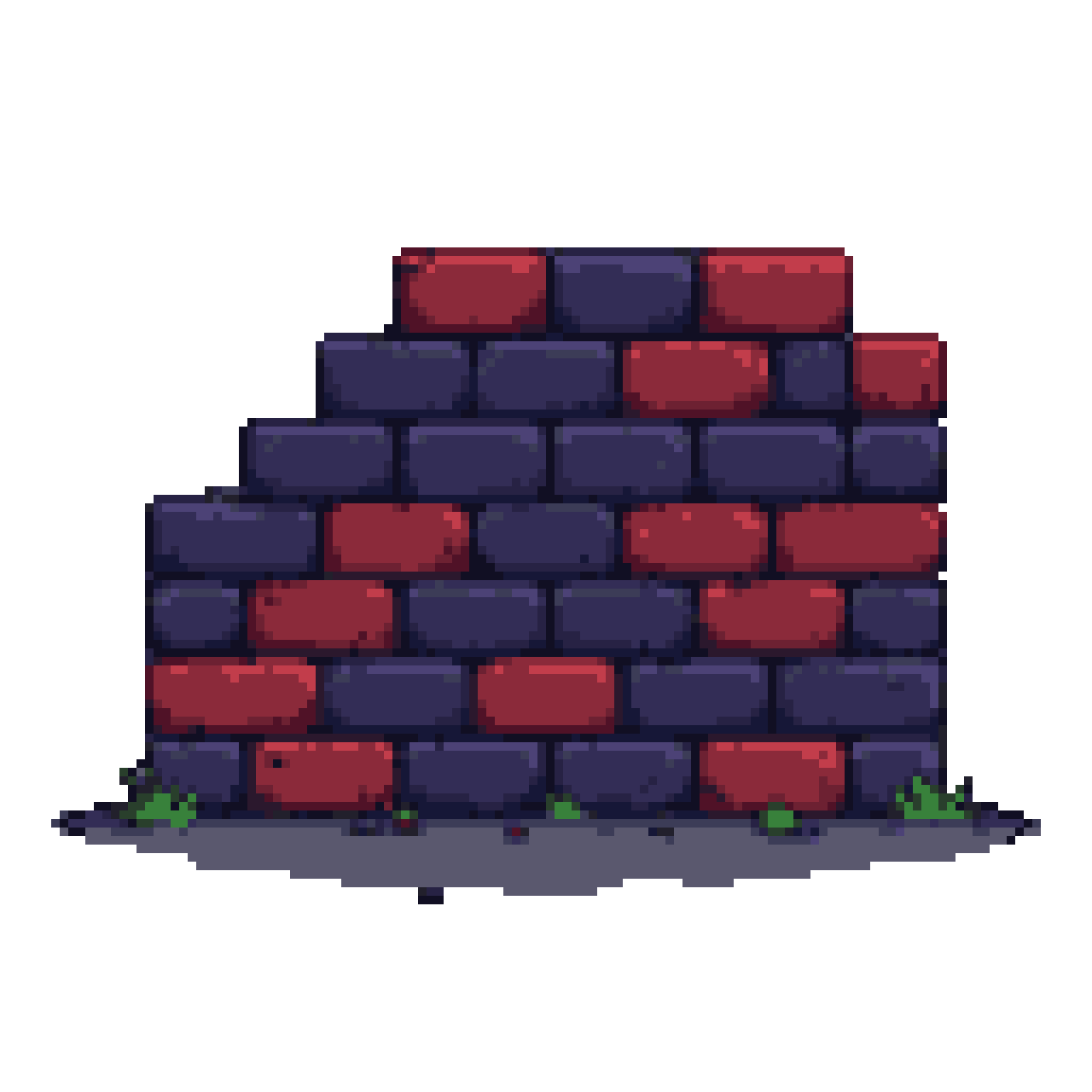 Ancient Purple & Red Brick Wall Sprite - Mossy Border