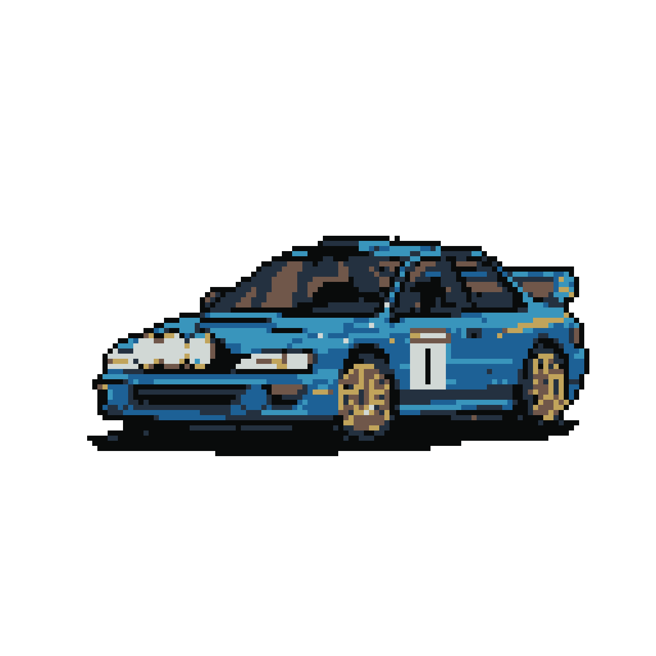 Iconic Subaru Rally Car: Gold Wheels, Blue Livery