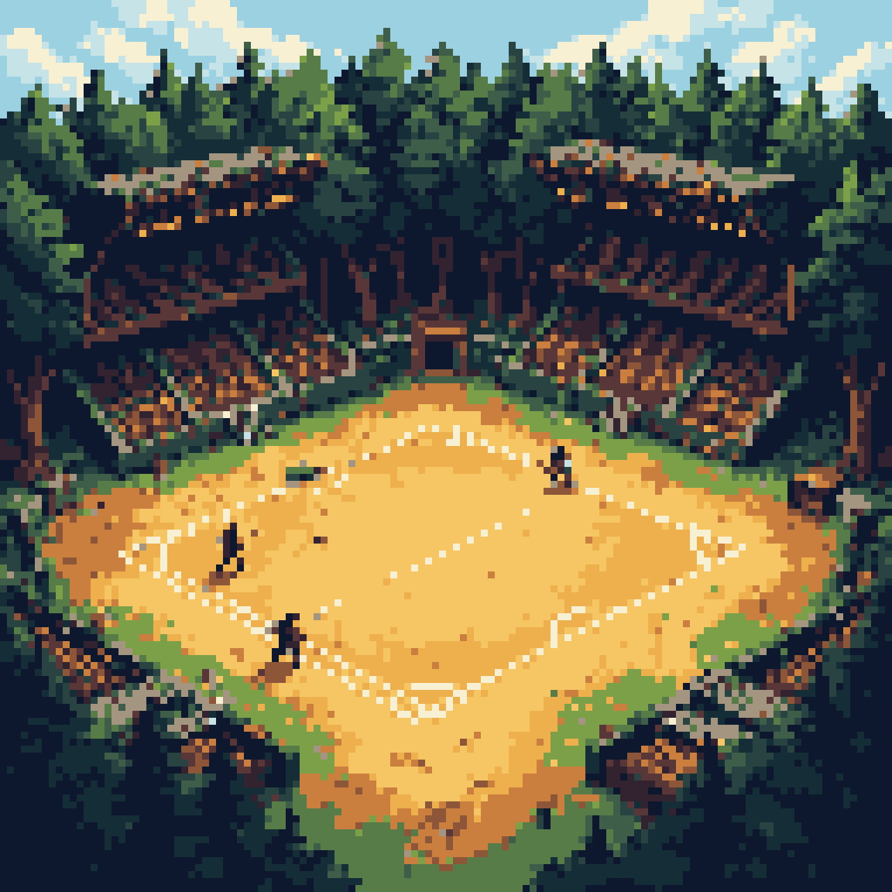 Forest Baseball Game: Players in Enchanted Stadium