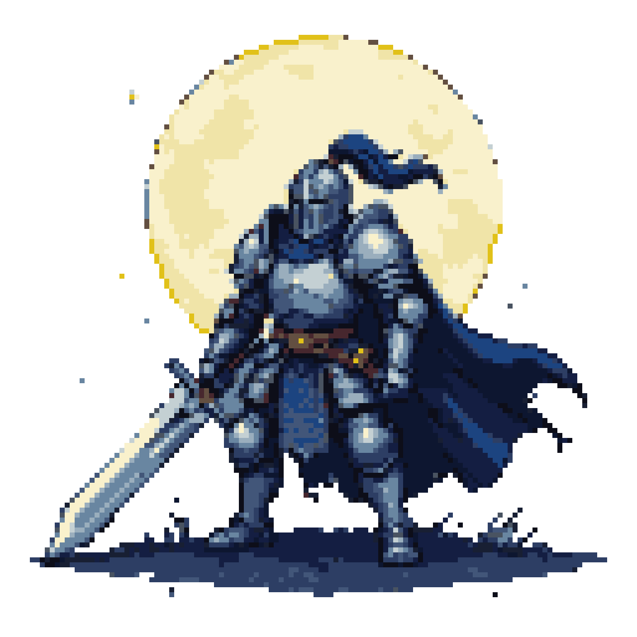 Moonlit Knight: Vigilant Warrior in Celestial Glow