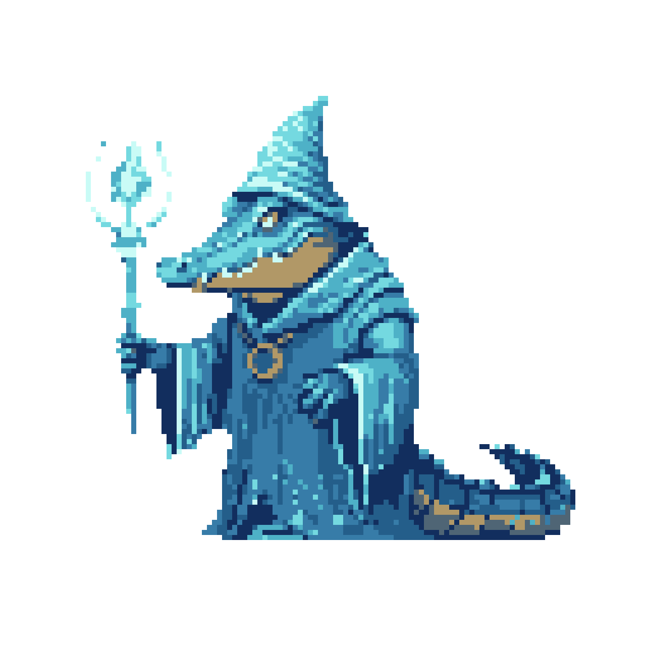 Ice Crocodile Wizard: Magical Staff Glows