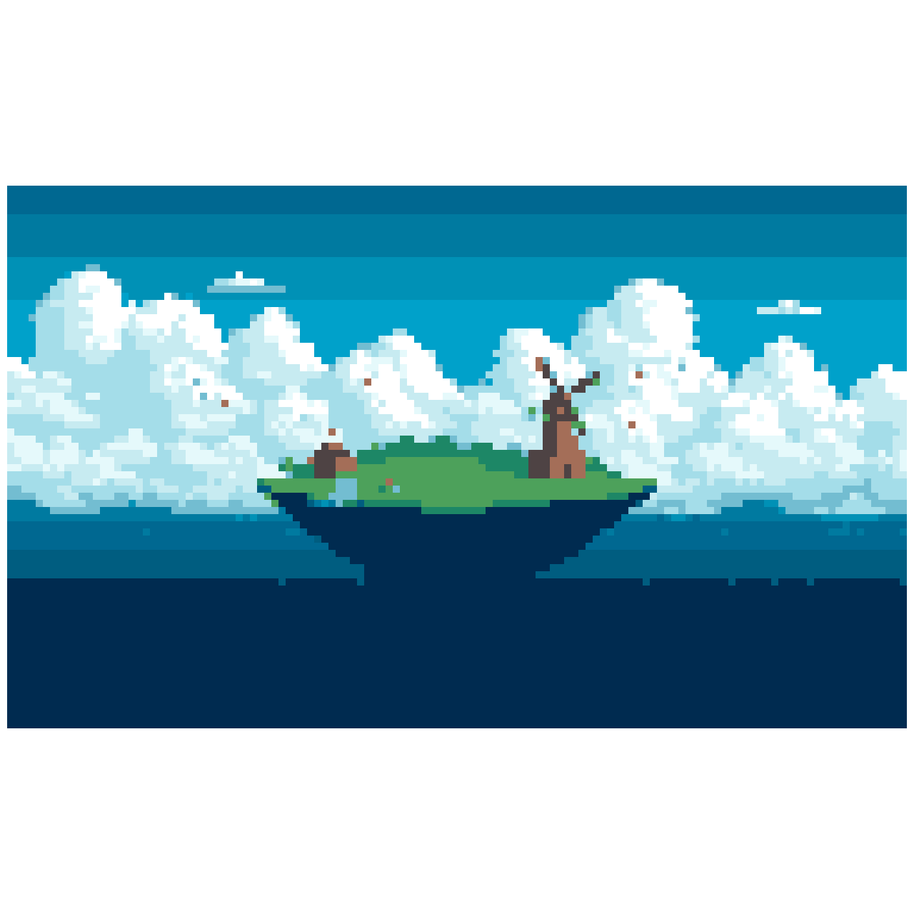 Serene Floating Island with Windmill & Clouds
