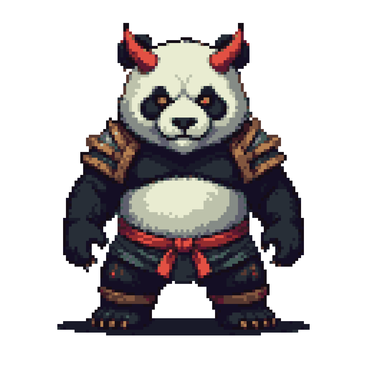 Pixel Art Sprite: Fiery Demon Panda Warrior: Infernal Might