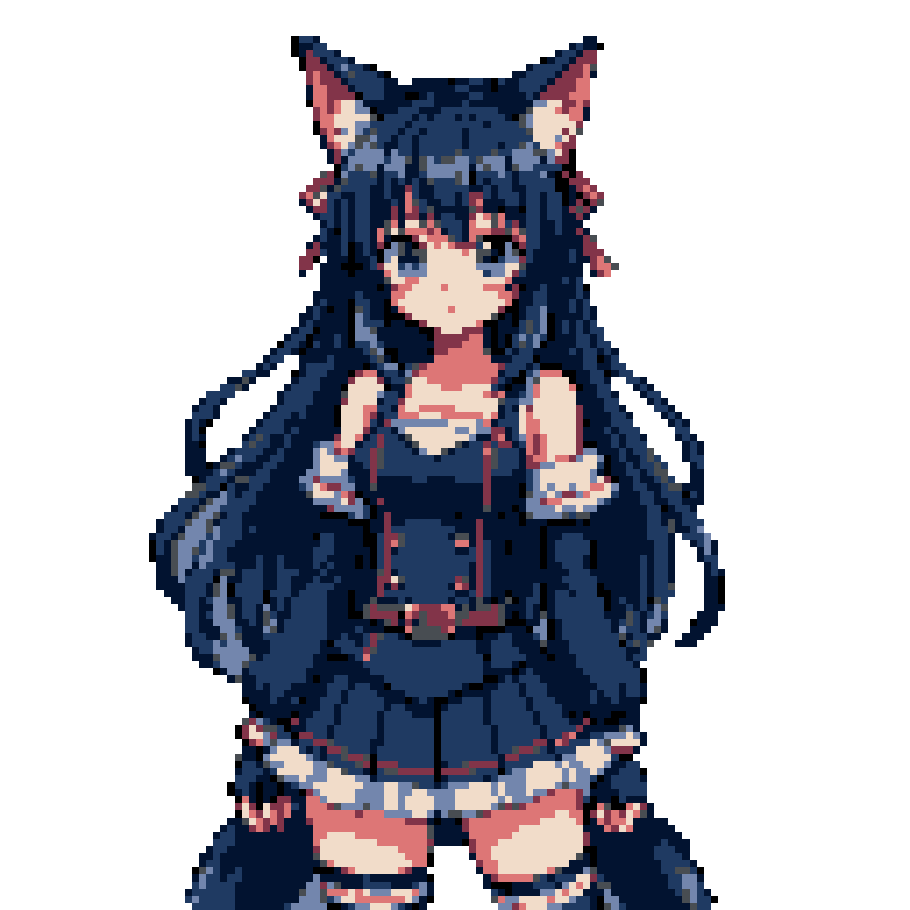 Cute Kemonomimi Portrait: Mysterious Blue-Haired Girl