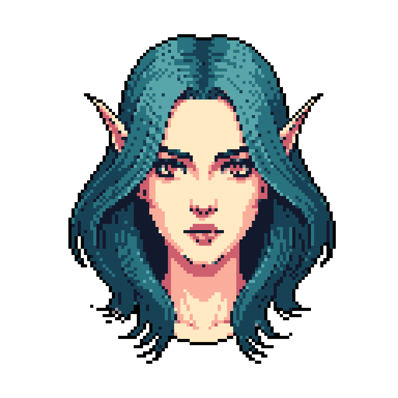 Mysterious Teal-Haired Elf Portrait: Enchanting Gaze