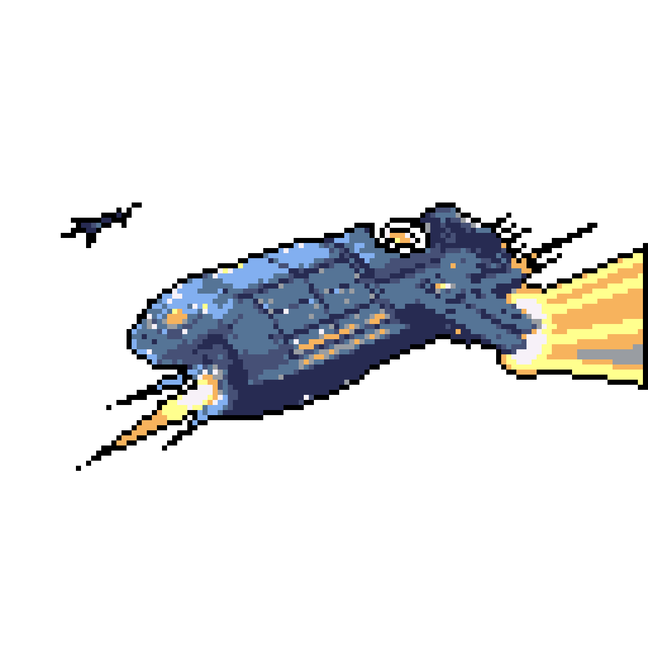 Blue Spaceship Blasts Through Dark Space