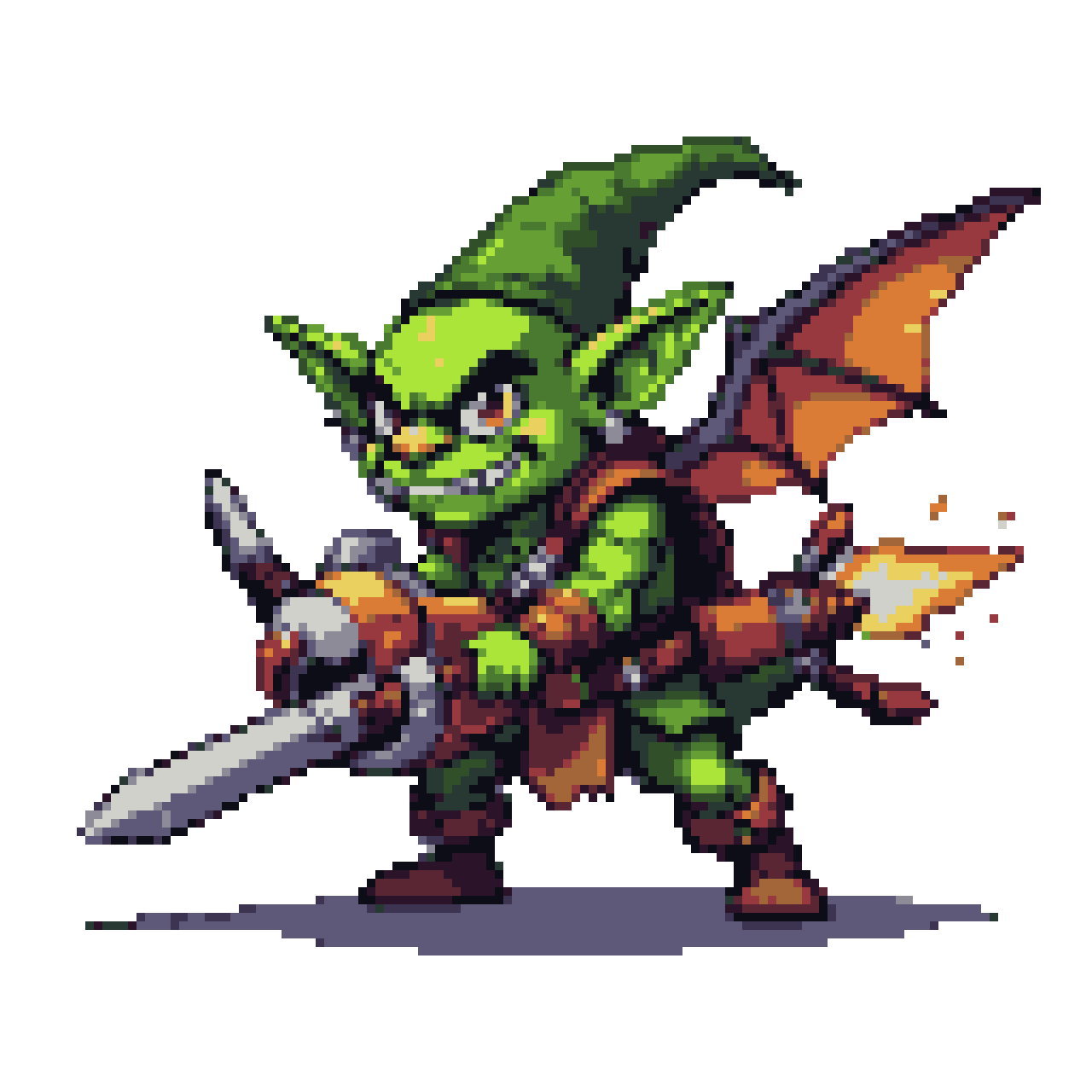 Fiery Goblin Attack: Wicked Grin & Bat Wings