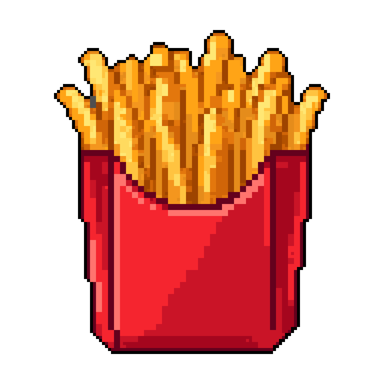 2D Game Asset: Red Fast Food Carton Overflowing with Golden Fries