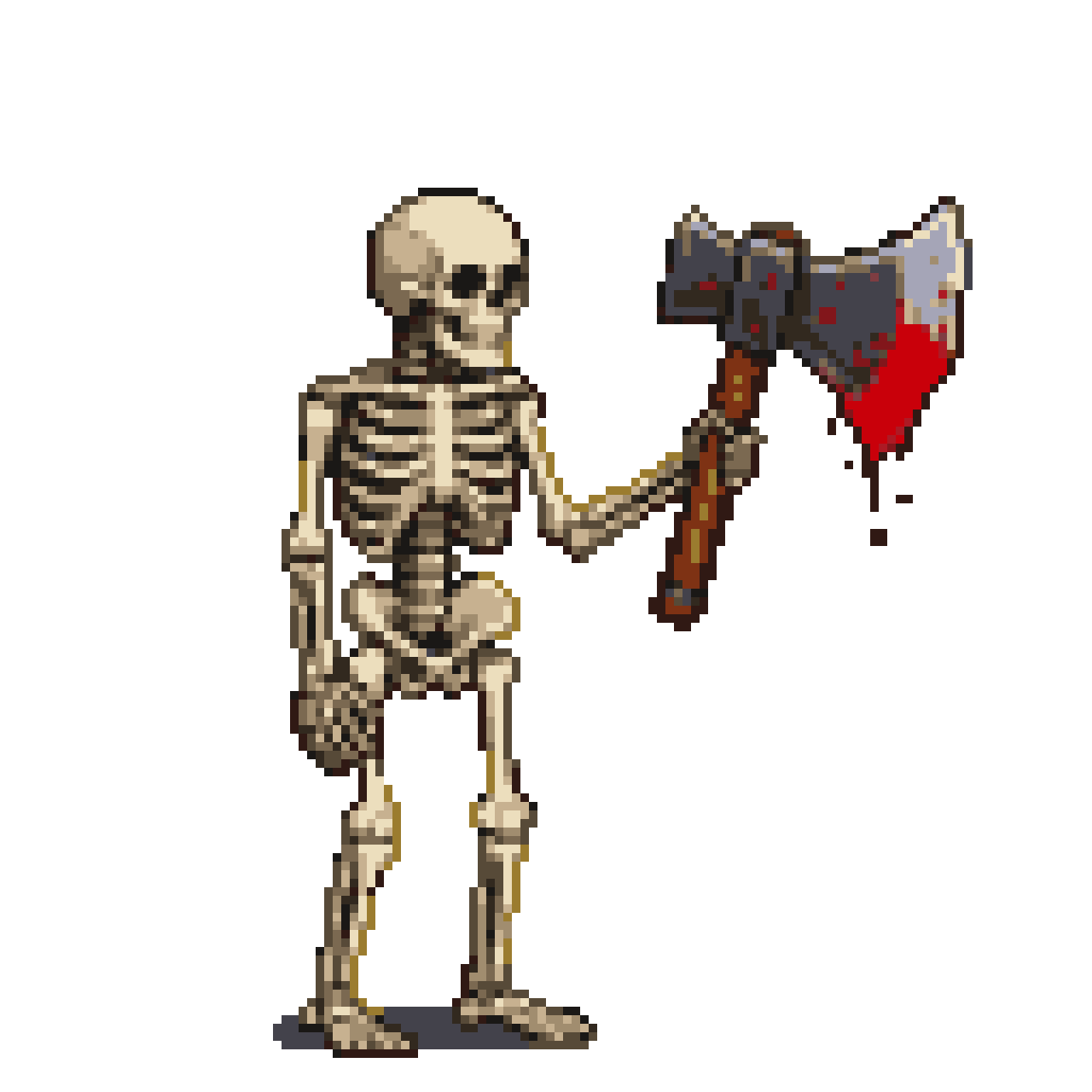 2D Game Asset: Grim Skeleton Warrior with Bloody Axe