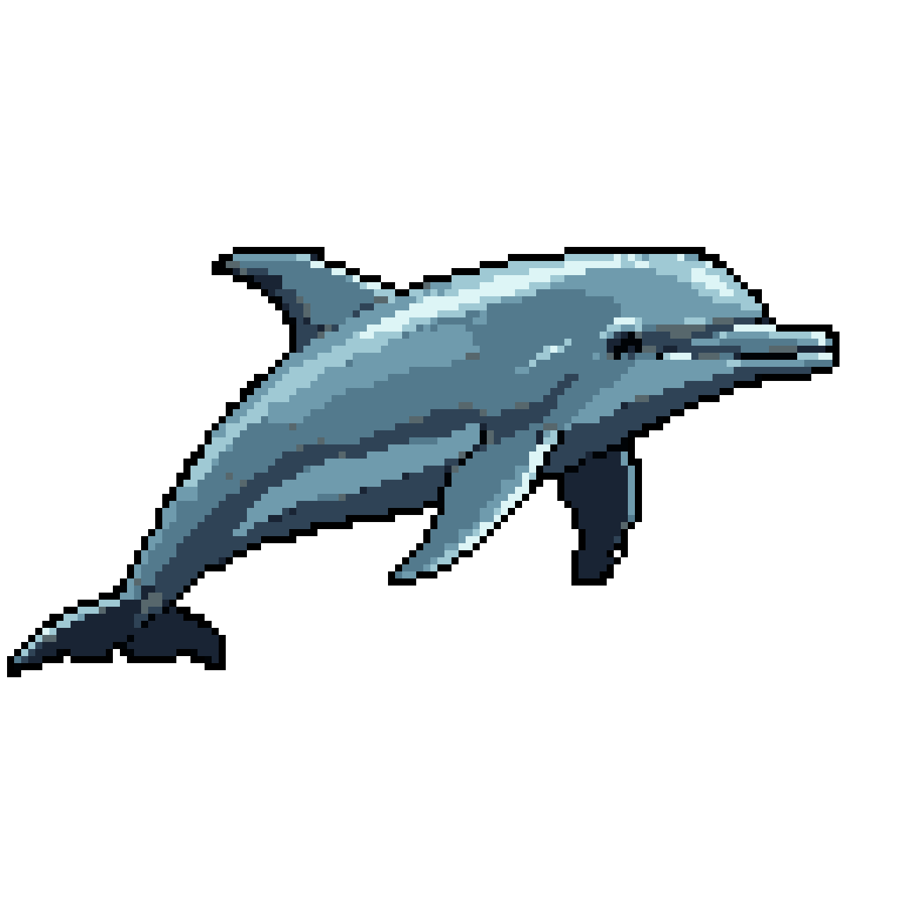 Pixel Art Sprite: Majestic Blue Dolphin Leaping Through Dark Waters