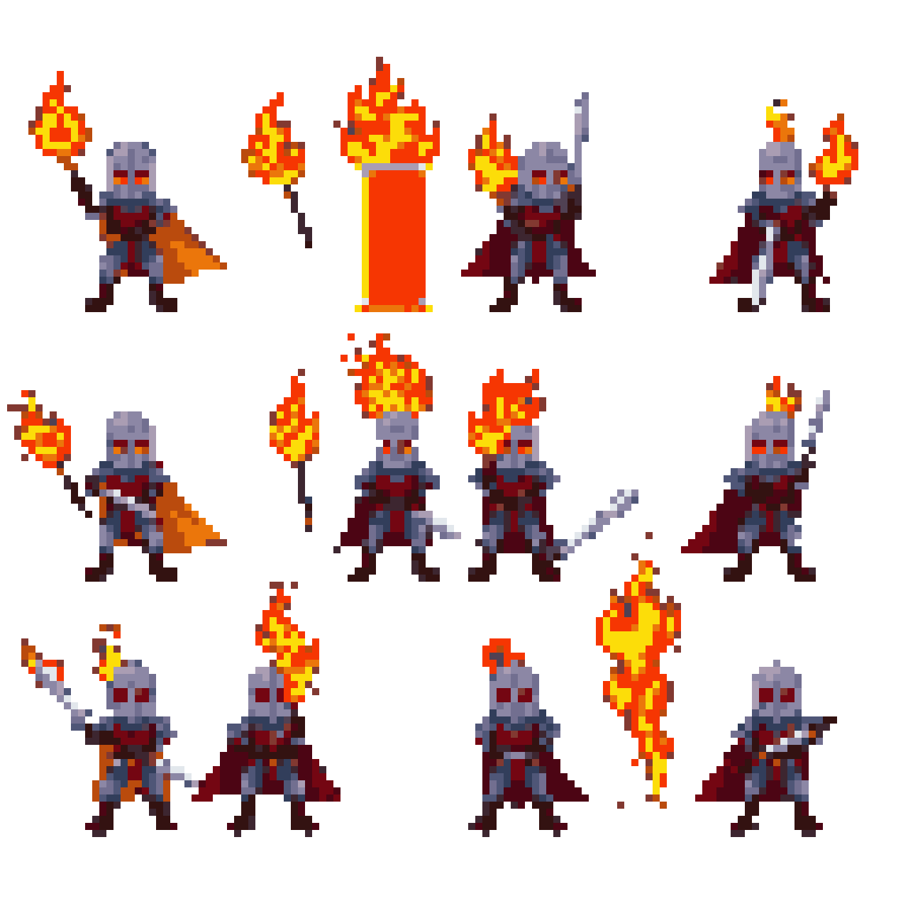Fiery Knight Sprites: Ready for Battle