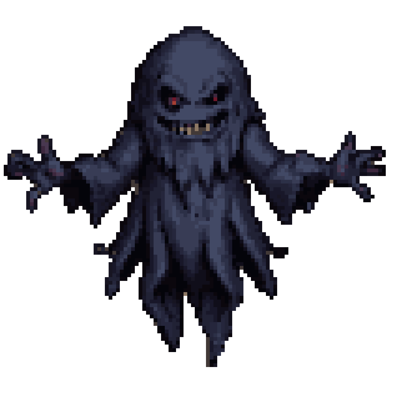 Menacing Ghost Specter: Red Eyes, Tattered Cloak, Ethereal Hover