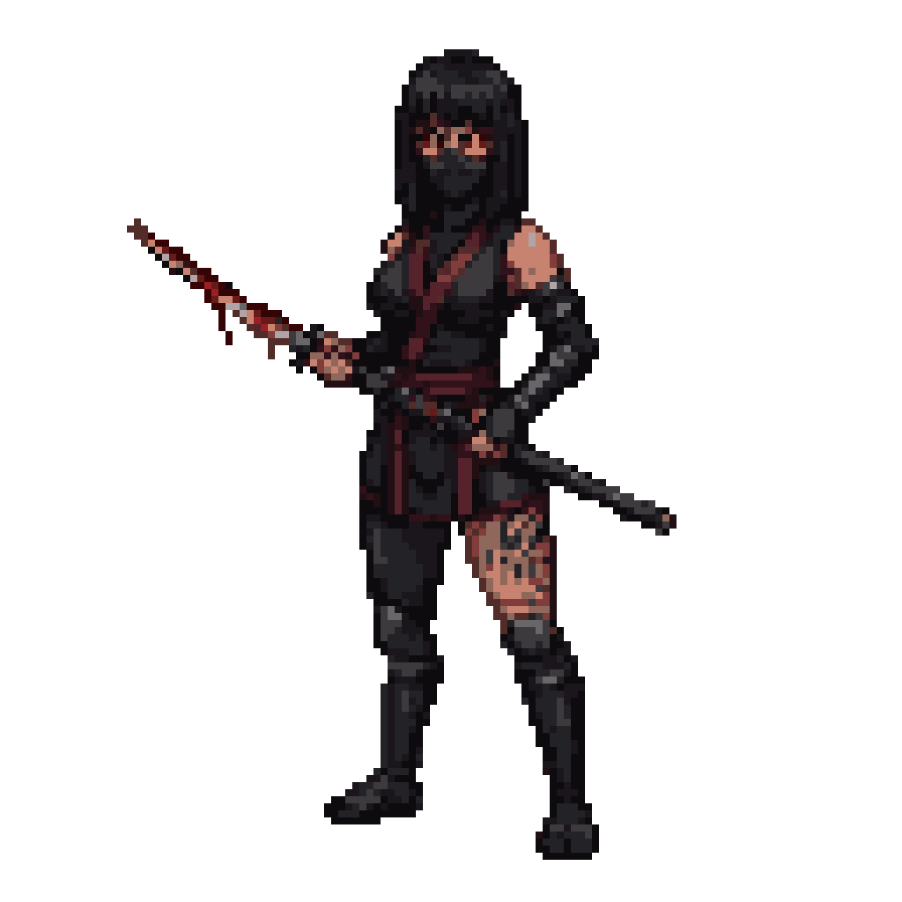 Crimson-Eyed Ninja: Bloodied Katana Assassin's Stance