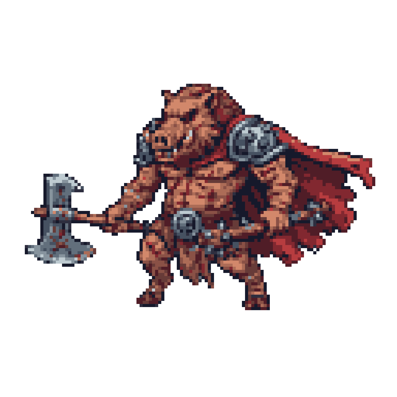 Boar Warrior: Bloodied Axe & Mace, Dark Fantasy Battle