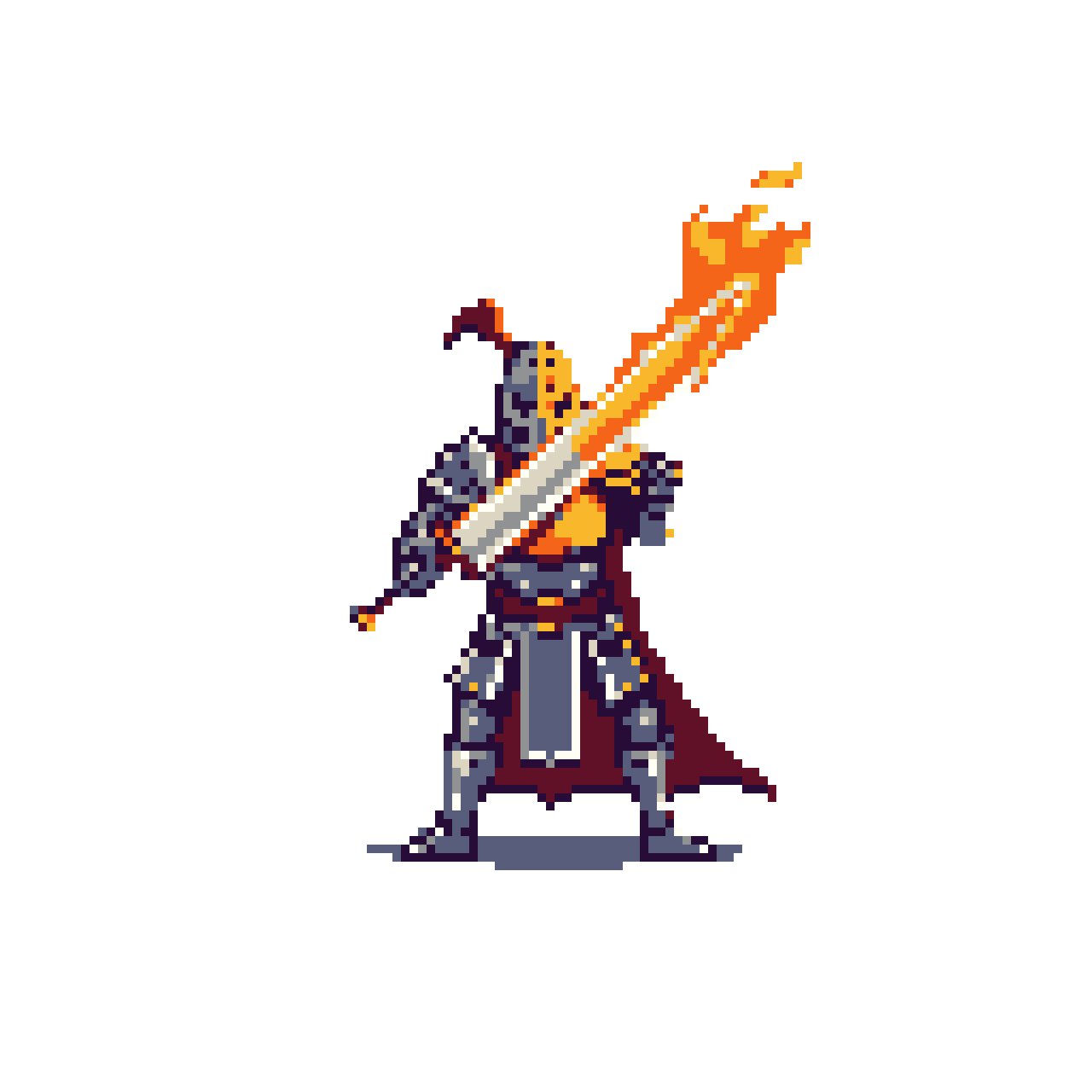 AI Pixel Art: Fiery Knight: Battle-Ready Hero with Flaming Sword