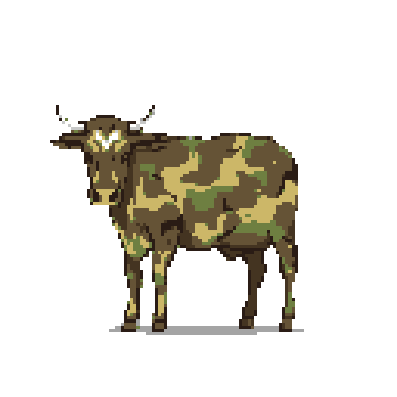 AI Sprite: Camouflaged Cow: Earthy Hide, Black Background