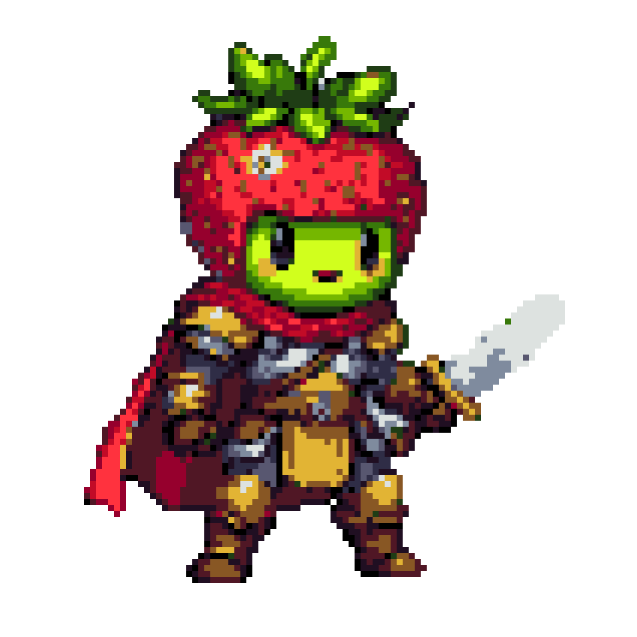 Heroic Strawberry Knight: Golden Armor, Crimson Cape