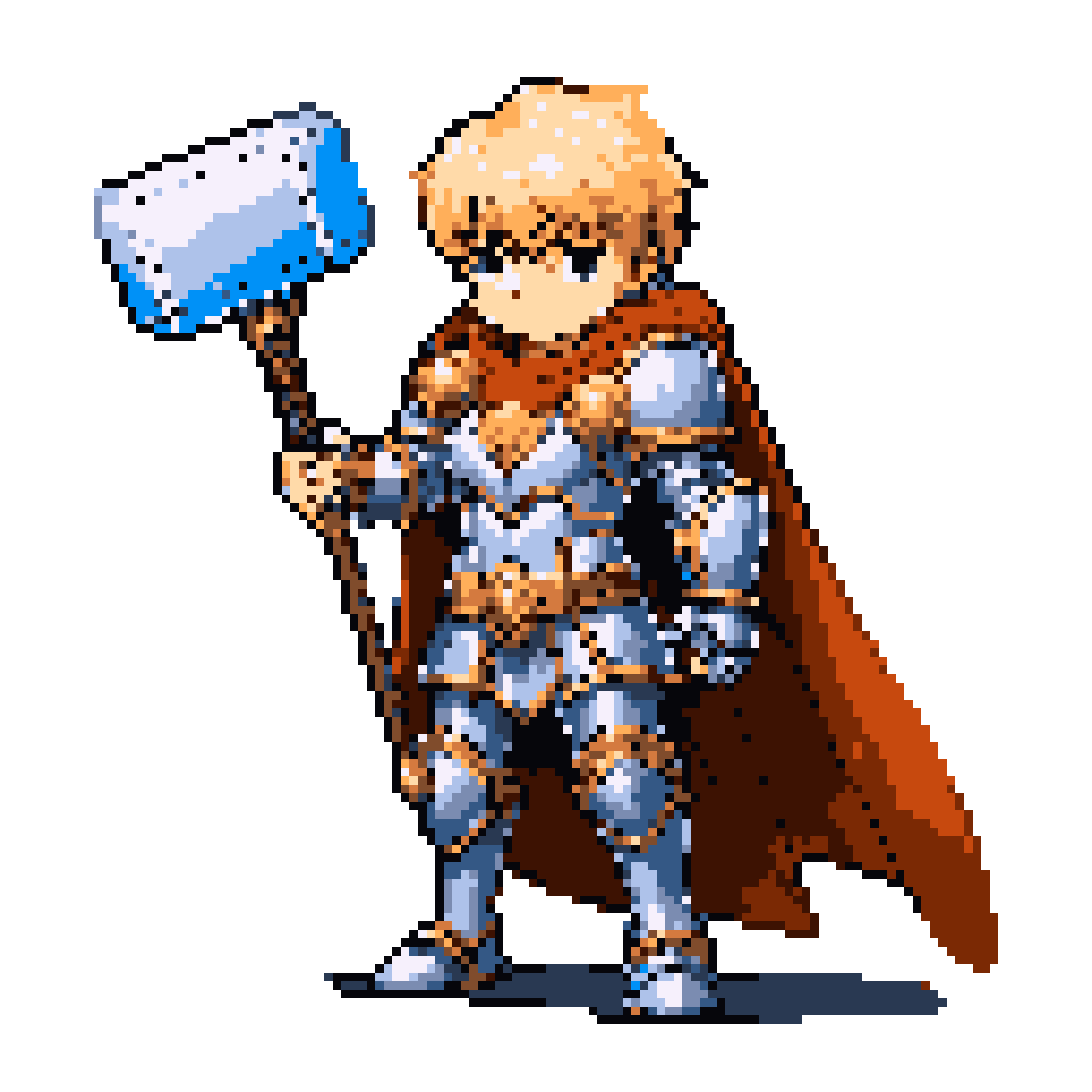 Armored Warrior Ready: Golden Knight With Luminous Hammer