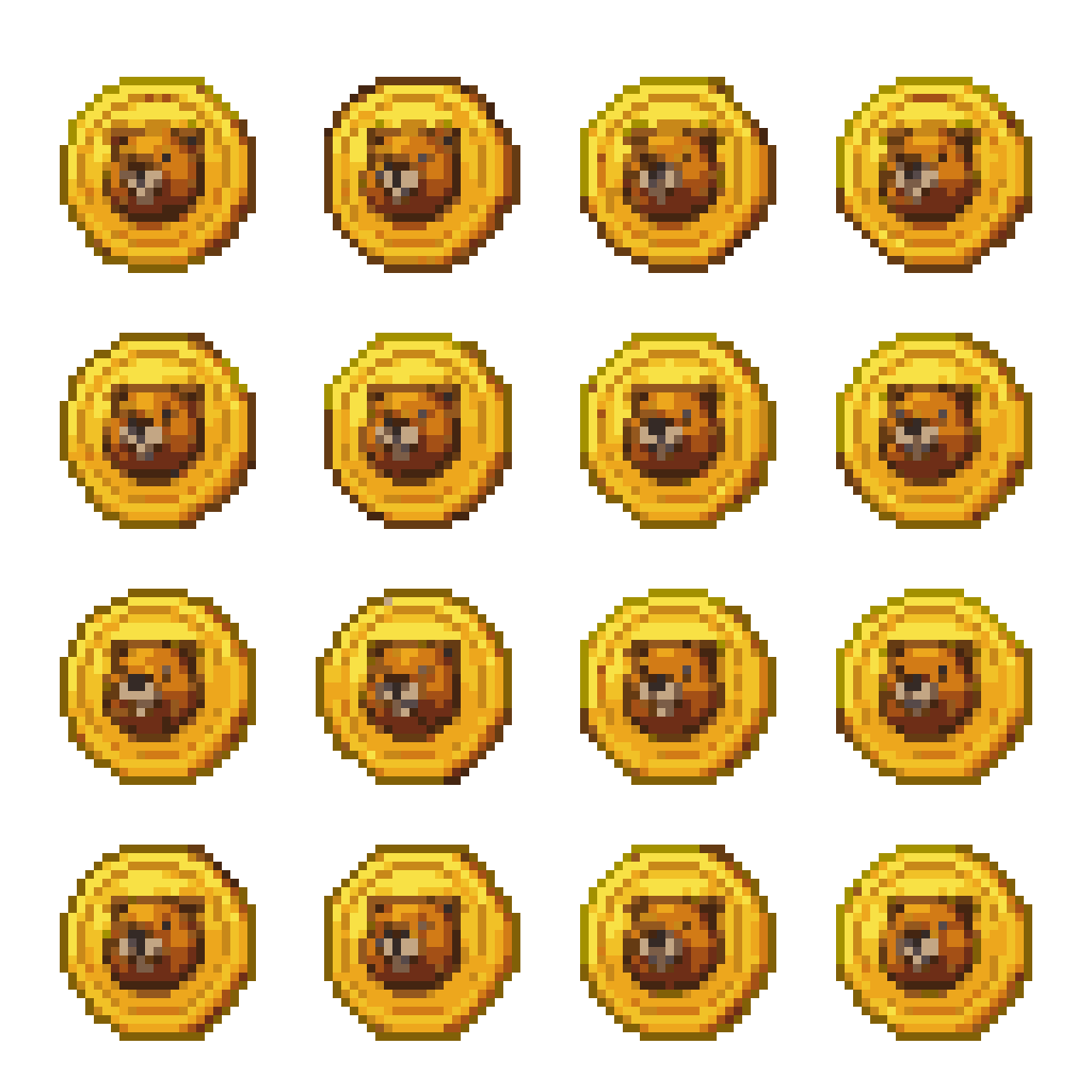 Golden Beaver Coins: Retro Game Asset Sprite