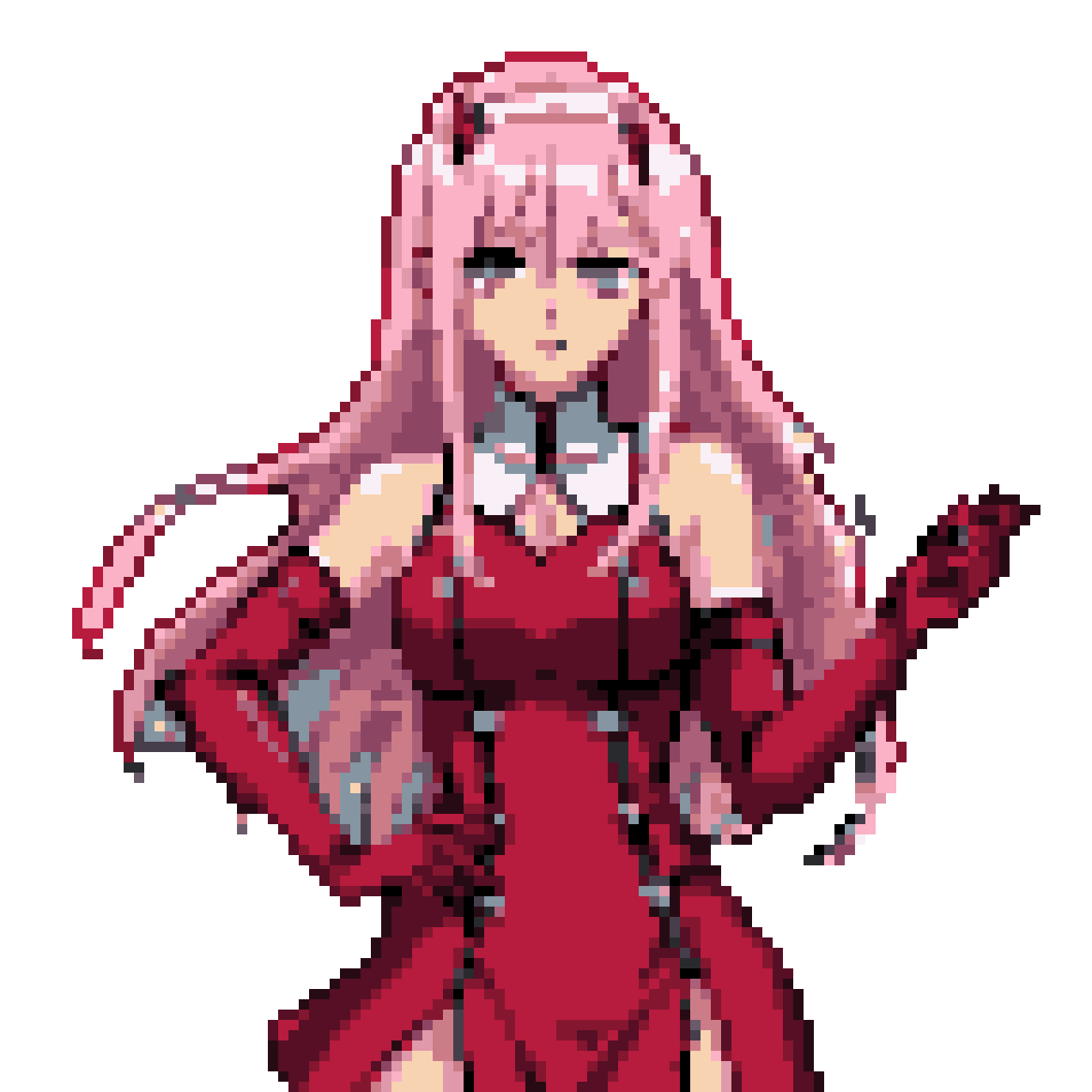 Zero Two: Playful Defiance in Crimson Battle Suit