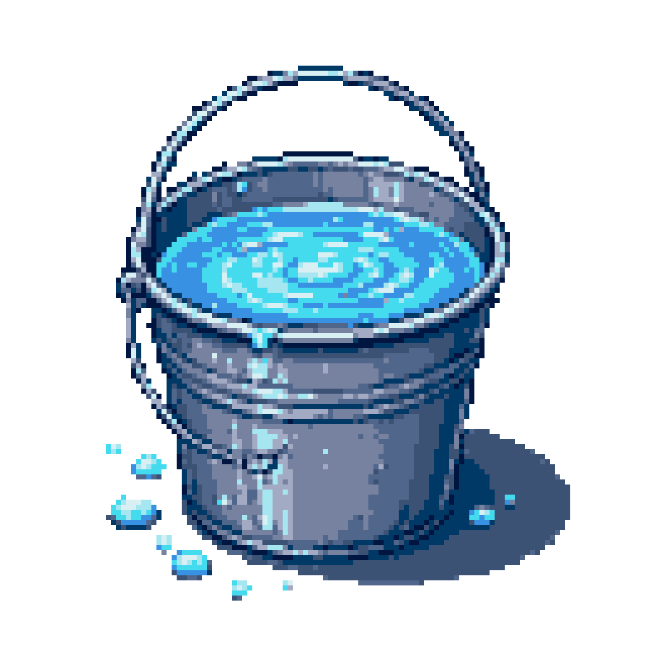 Metallic Bucket with Rippling Water Drops