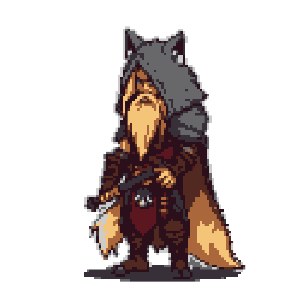 Stoic Wolf-Cloaked Druid: Ready for Adventure