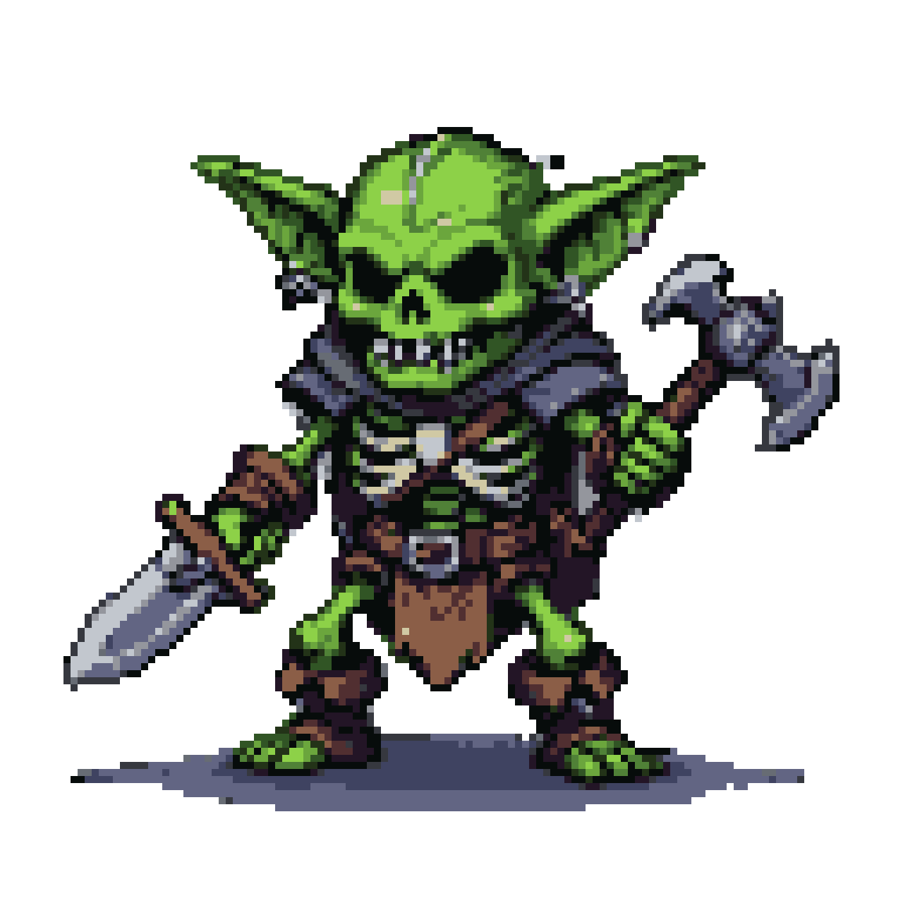 AI Pixel Art: Grotesque Goblin-Skeleton Warrior Ready for Battle