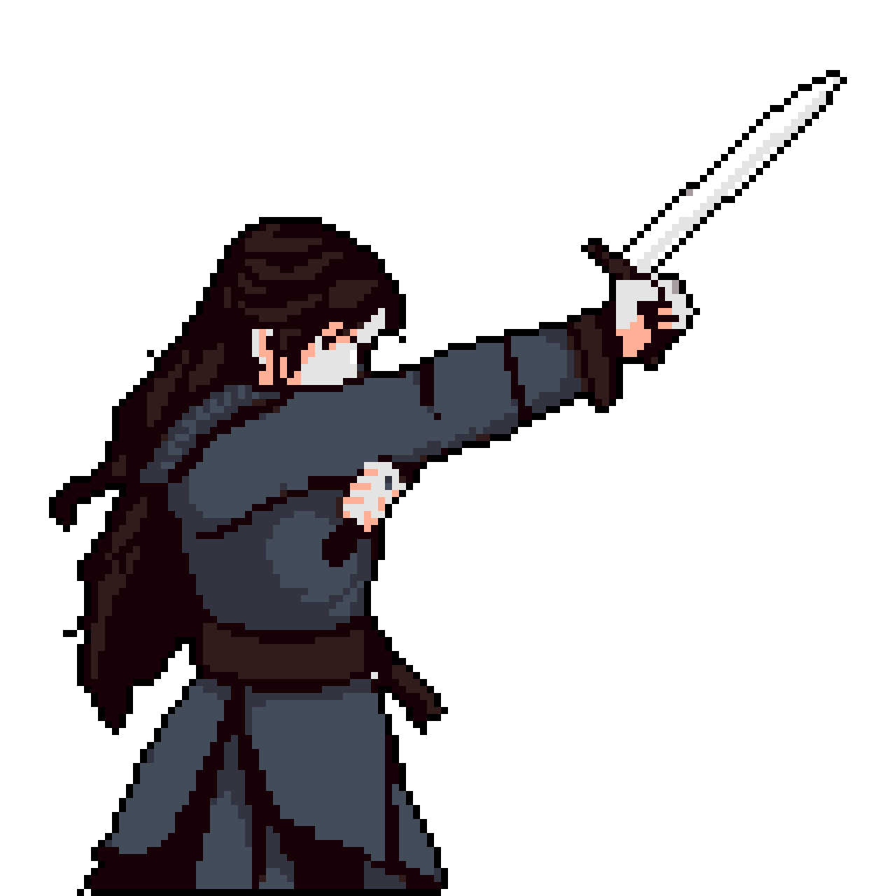 Warrior's Sword Raised: Dark, Determined Pose