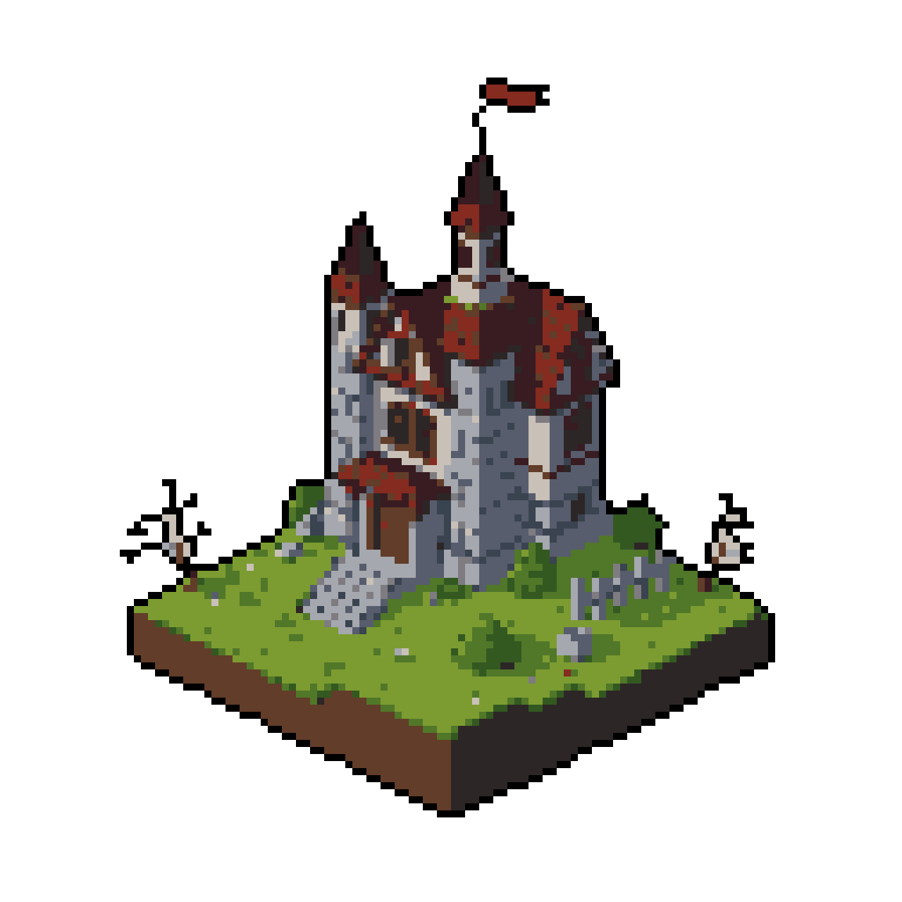 Medieval Stone Manor with Red Roofs & Turrets