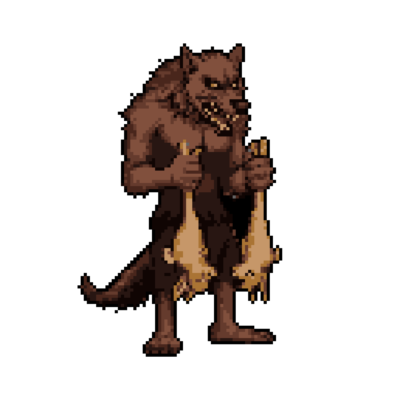 AI Pixel Art: Fierce Werewolf Hunter with Prey, Ominous Aura