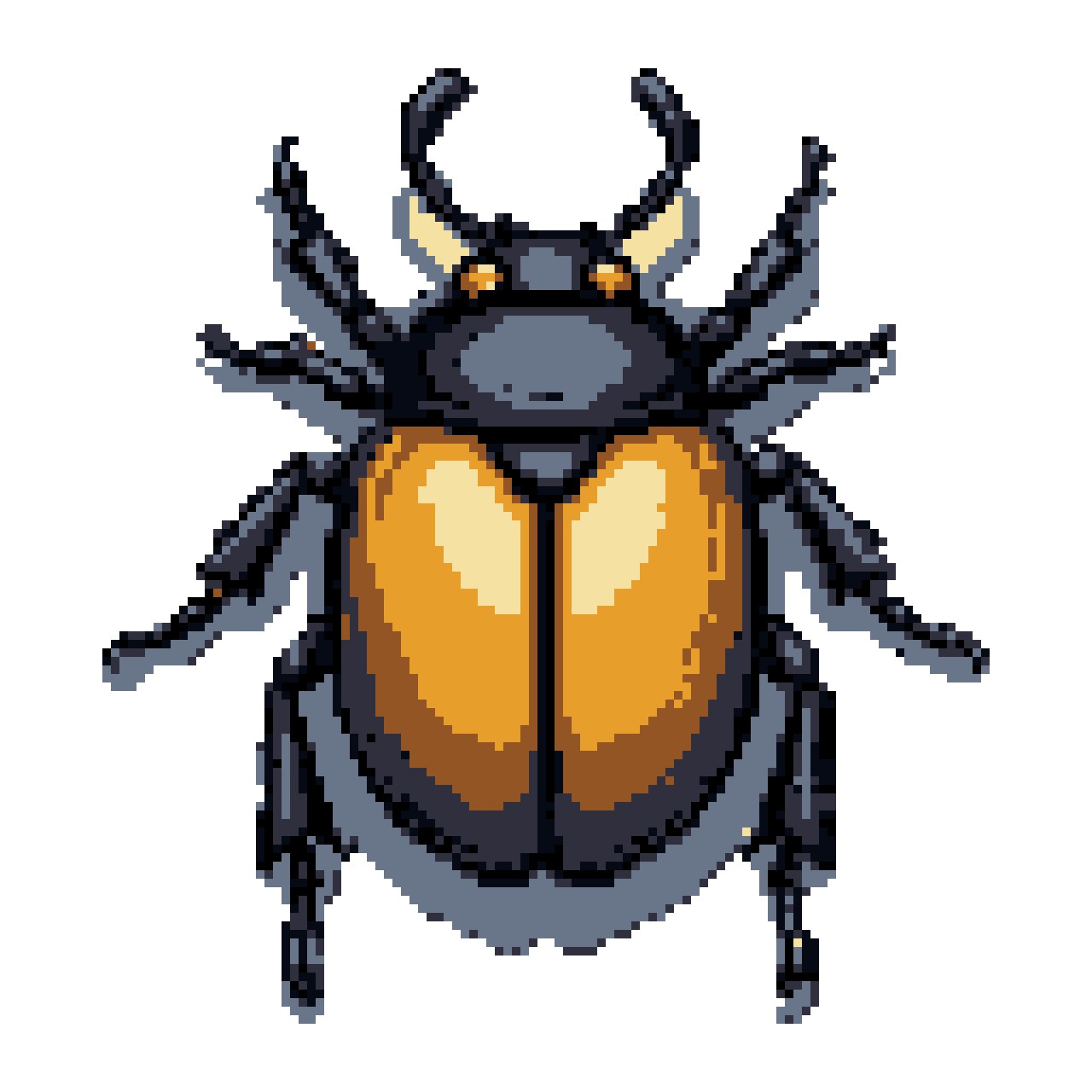 Majestic Beetle: Golden Wings, Dark Body, Isometric View