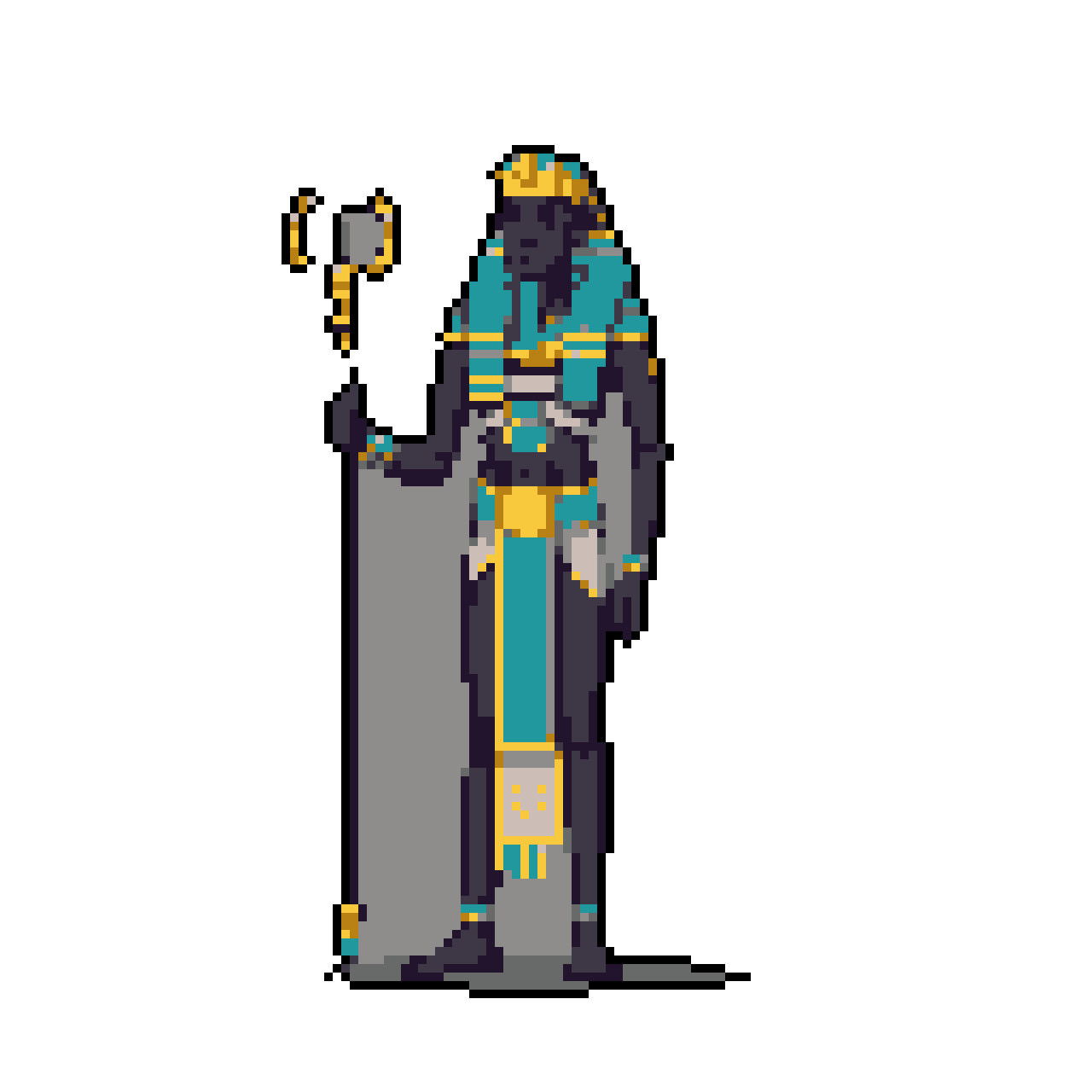 Pixel: Ancient Egyptian Noble Holds Golden Scepter in Void