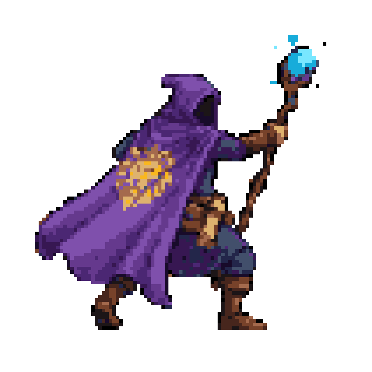 Pixel Art: Mysterious Mage Conjures Blue Magic