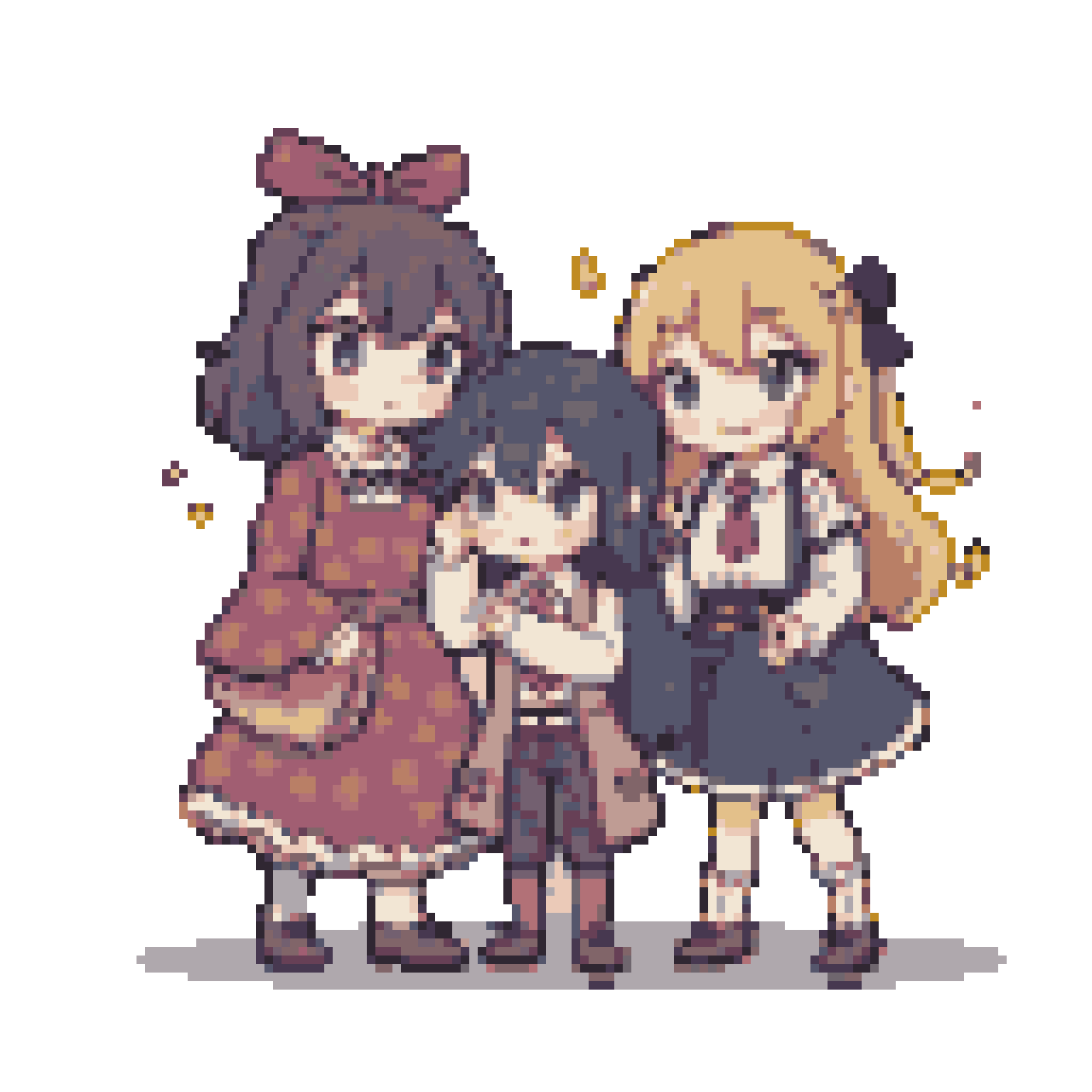 Chibi Trio: Sweet Friends in Whimsical Sparkles