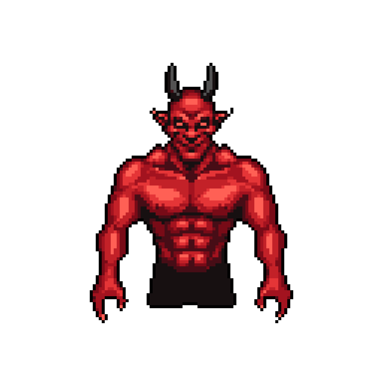 Red Devil Grin: Muscular Fiend, Glowing Eyes