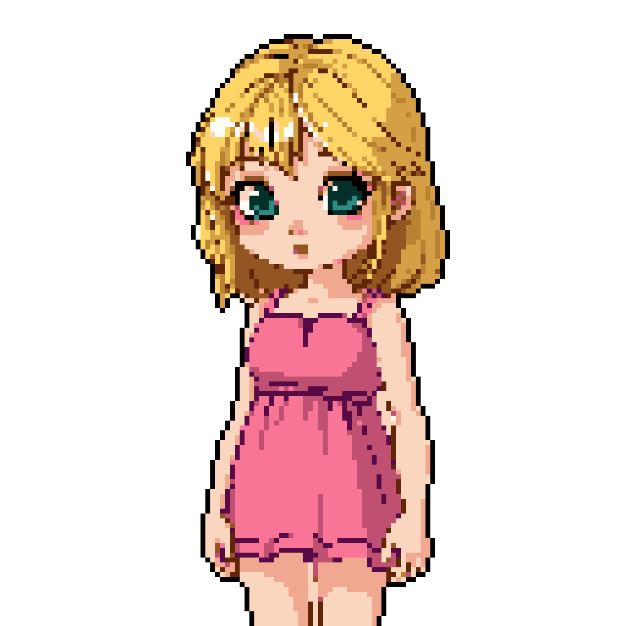 Cute Blonde Girl Sprite: Innocent Pink Dress Surprise