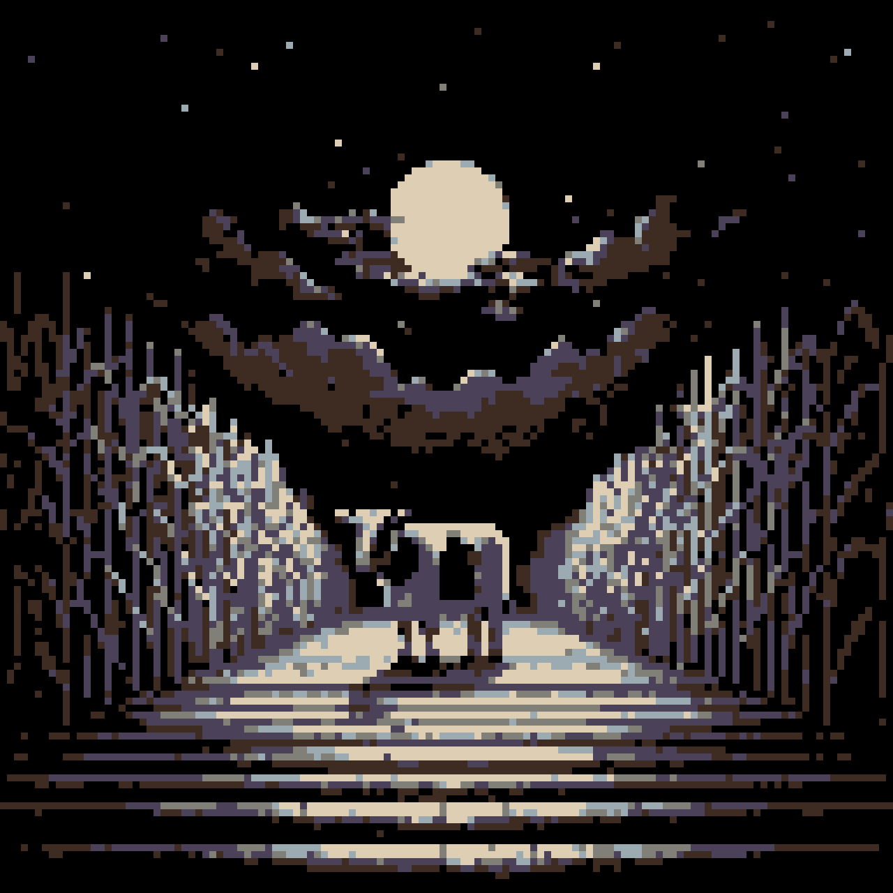 Moonlit Cow Path Through Starry Cornfield