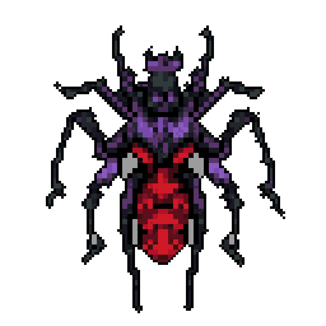 Ominous Red Beetle, Purple & Black, Top View