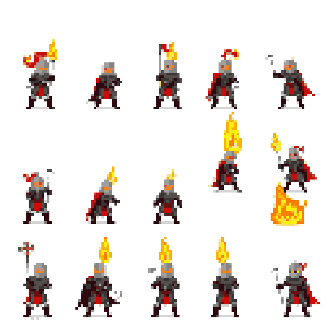 Dark Knight's Fiery Quest: Armor, Torch, Action Poses