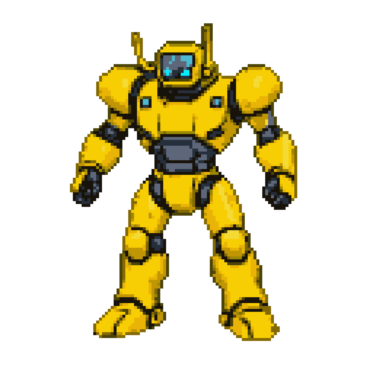 Ready Yellow Robot, Blue Visor, Stoic Sentinel
