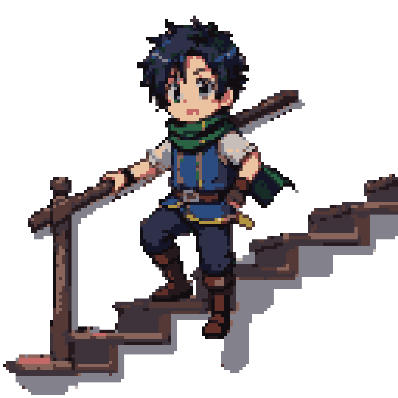 Anime Boy Climbs Determinedly Up Staircase