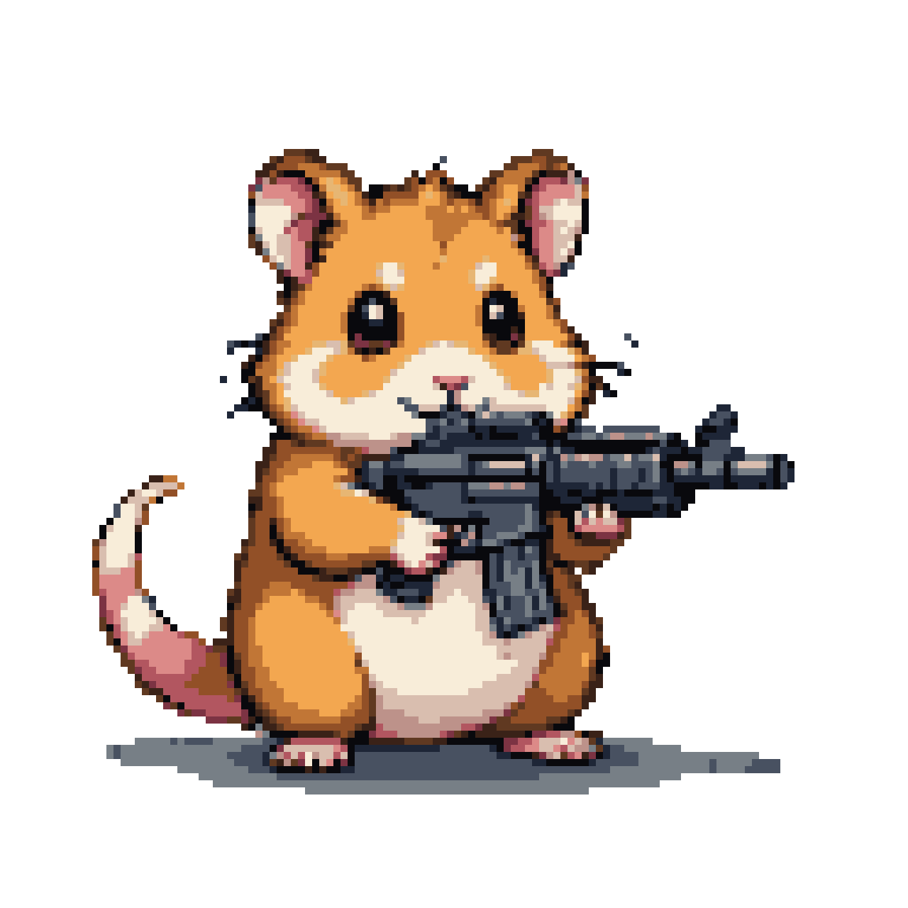 Determined Hamster, Assault Rifle, Cute but Fierce