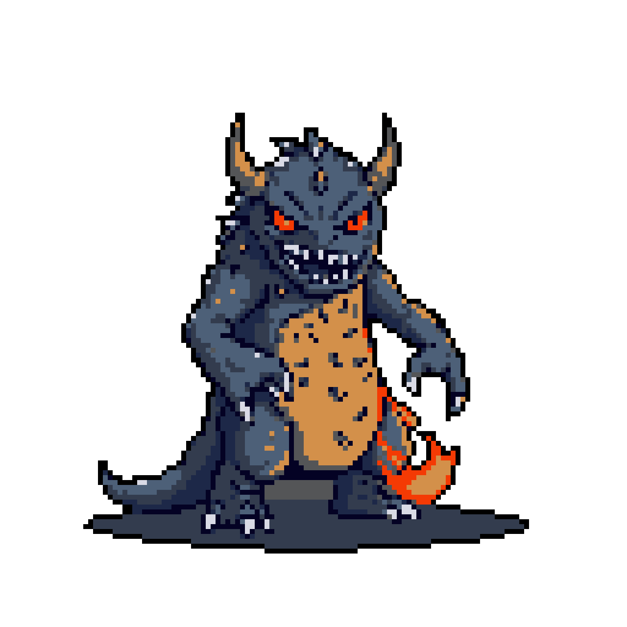 Fiery Monster Grin: Aggressive Cartoon Creature Art