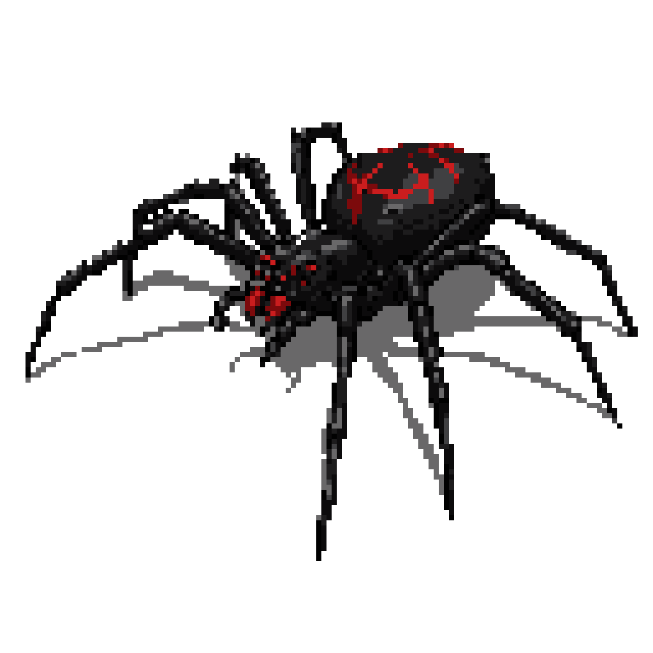 Pixel Art: Ominous Black Widow Spider: Red Hourglass Danger