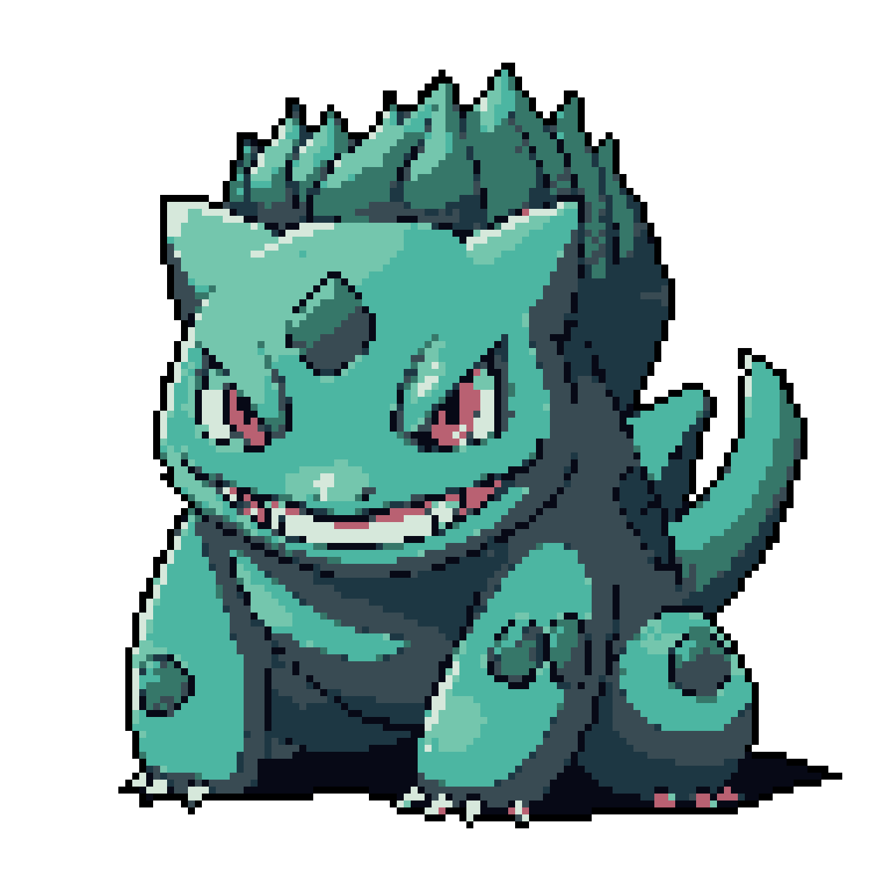 Mischievous Bulbasaur Grin: Teal Pokémon Art