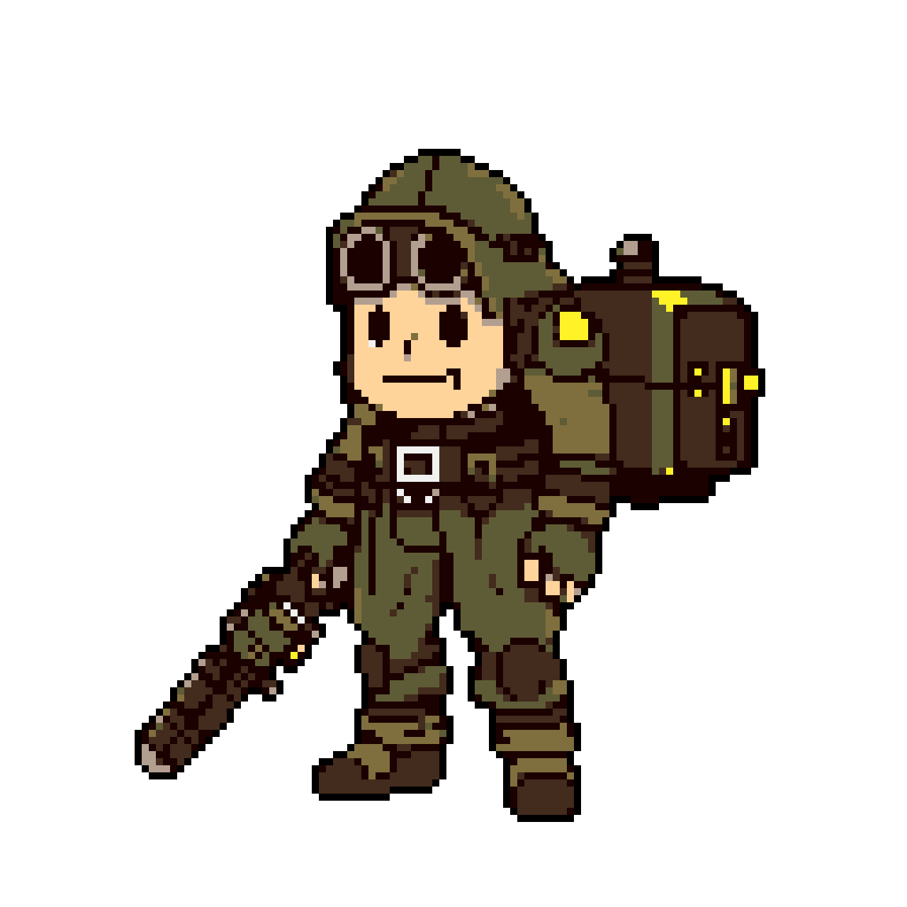 Stoic Soldier with Glowing Gear Ready for Action