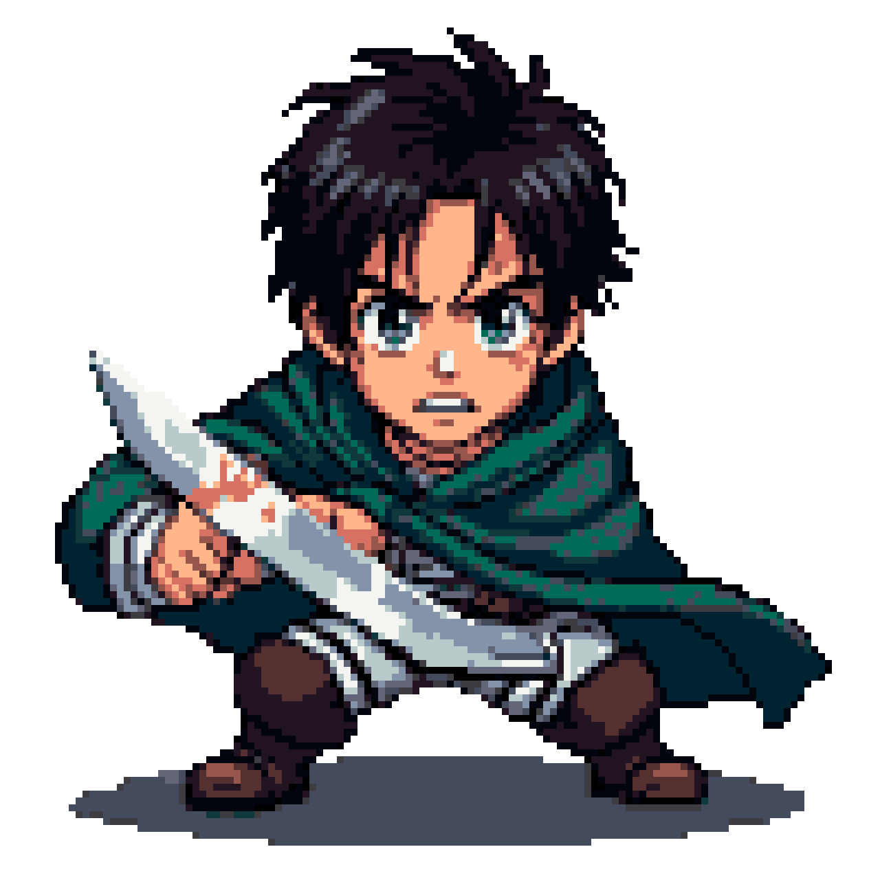 Pixel Art Sprite: Eren Yeager's Fierce Attack: Blade Ready