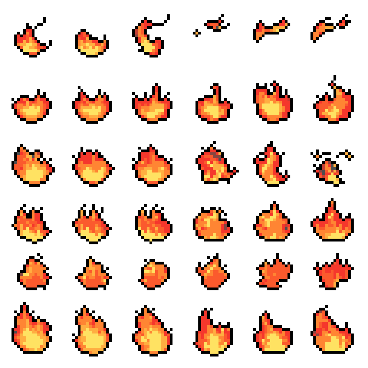 Animated Fire Sprites: Flickering Flames in Warm Tones